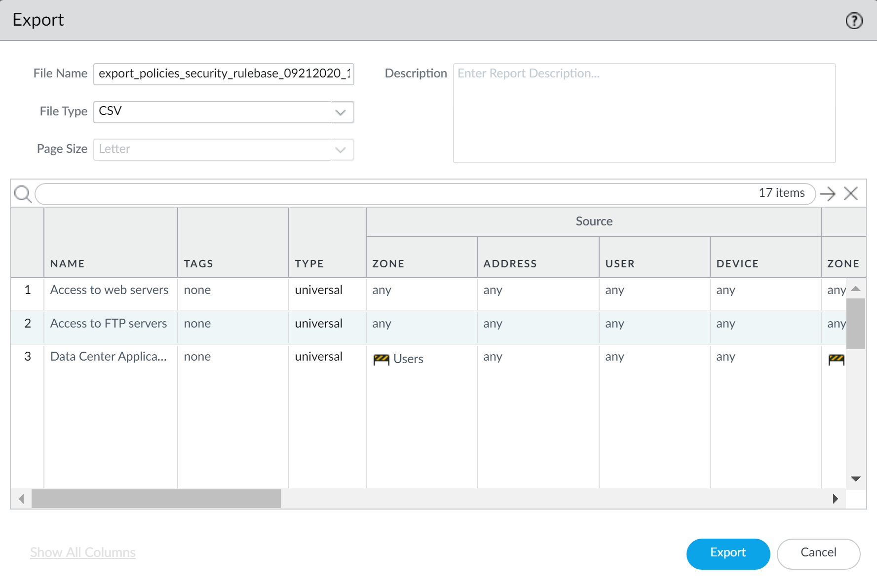 Export Configuration Table Data