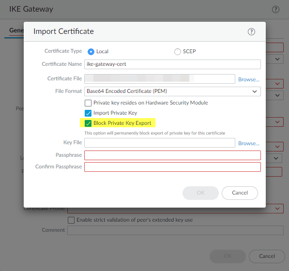 Import A Private Key For Ike Gateway And Block It