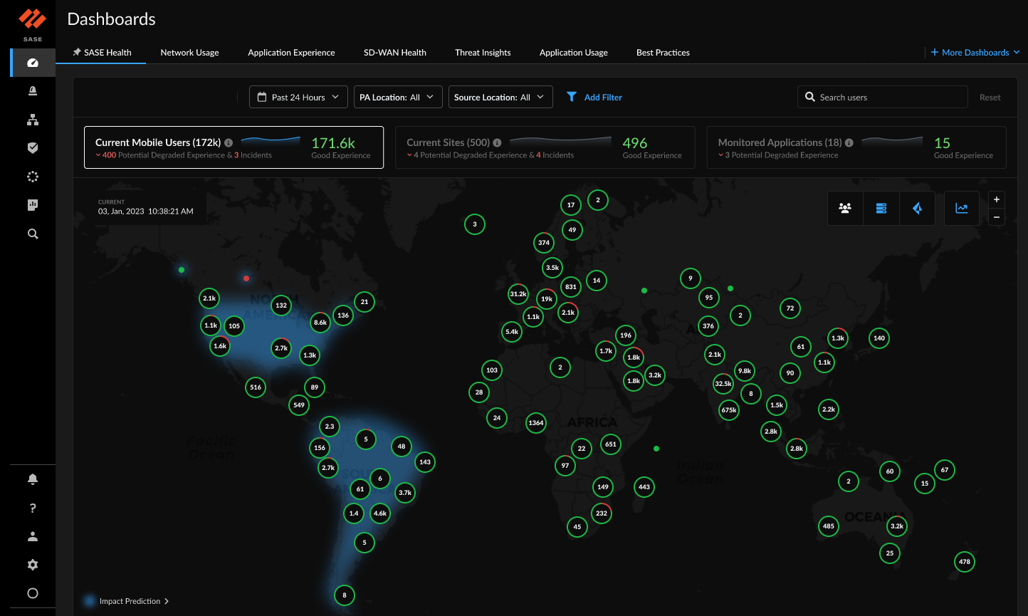 Sase Health Dashboard Current Mobile Users Map View