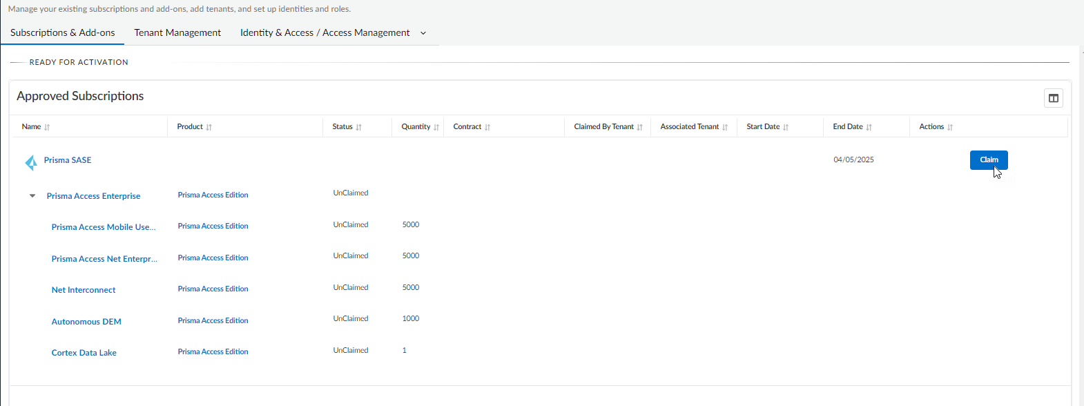 Activate A License For Prisma Access Multitenant Fedramp High Through