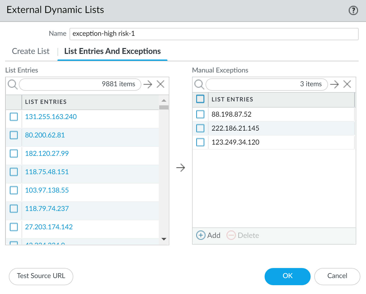 View External Dynamic List Entries