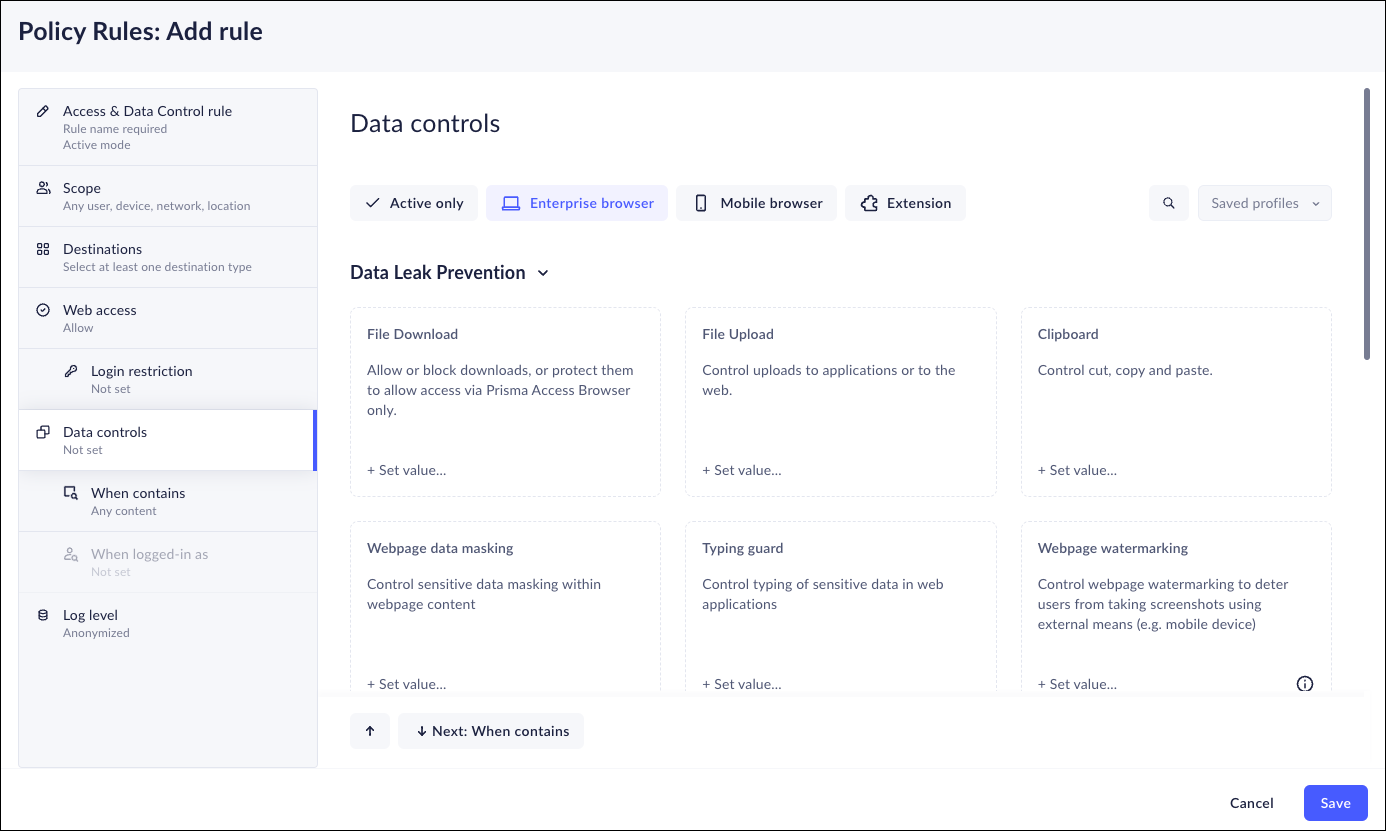 Manage Prisma Access Browser Access And Data Control Rules