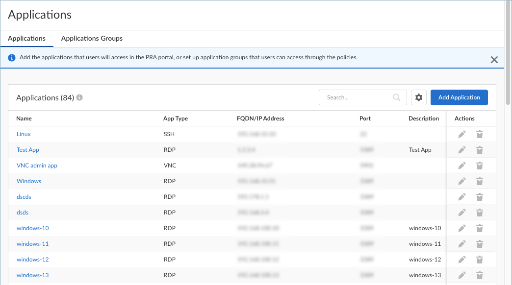 Configure Applications for Privileged Remote Access