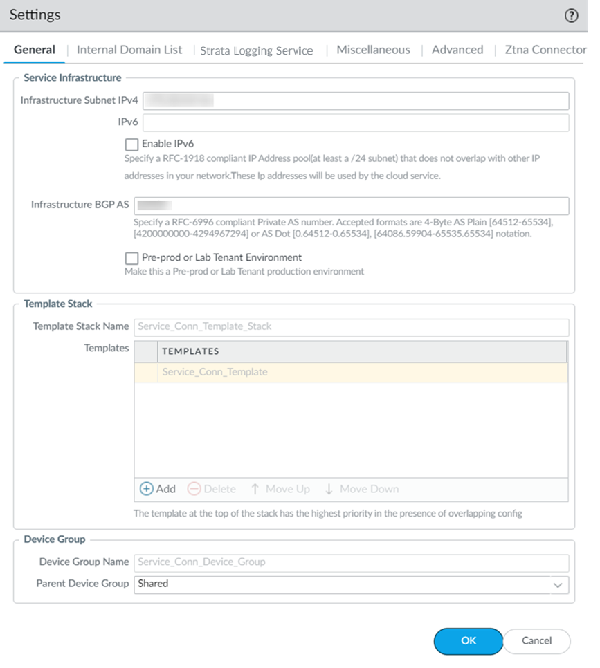 Configure The Prisma Access Service Infrastructure