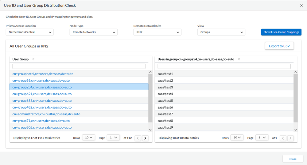 View User to IP Address or User Groups Mappings