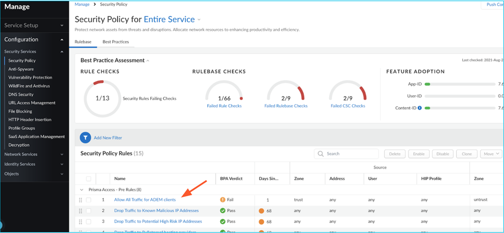 Enable Adem In Cloud Managed Prisma Access For Remote Sites