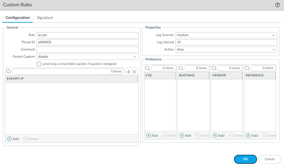 Support For Custom Layer 3 And Layer 4 Threat Signatures