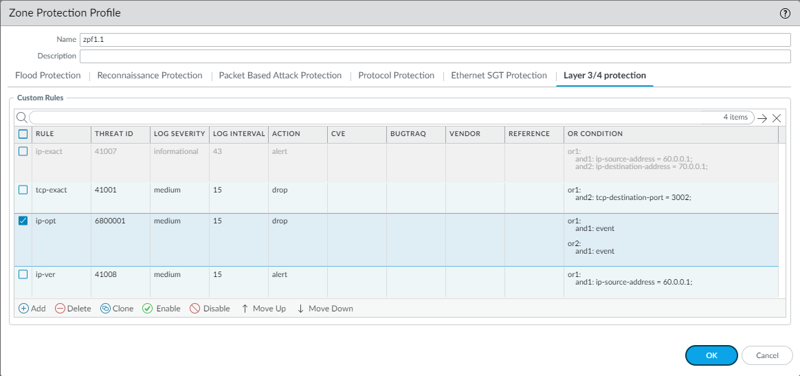 Support For Custom Layer 3 And Layer 4 Threat Signatures