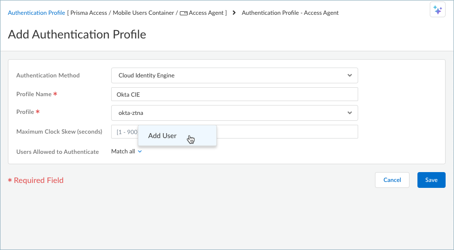 Set Up Saml User Authentication With Cie Prisma Access Deployment