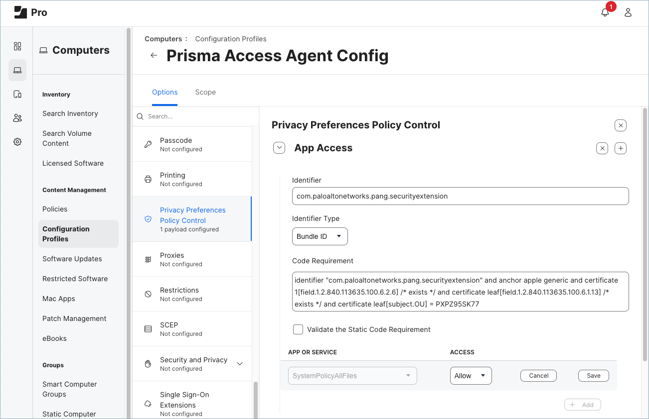 Create a Configuration Profile for the Prisma Access Agent