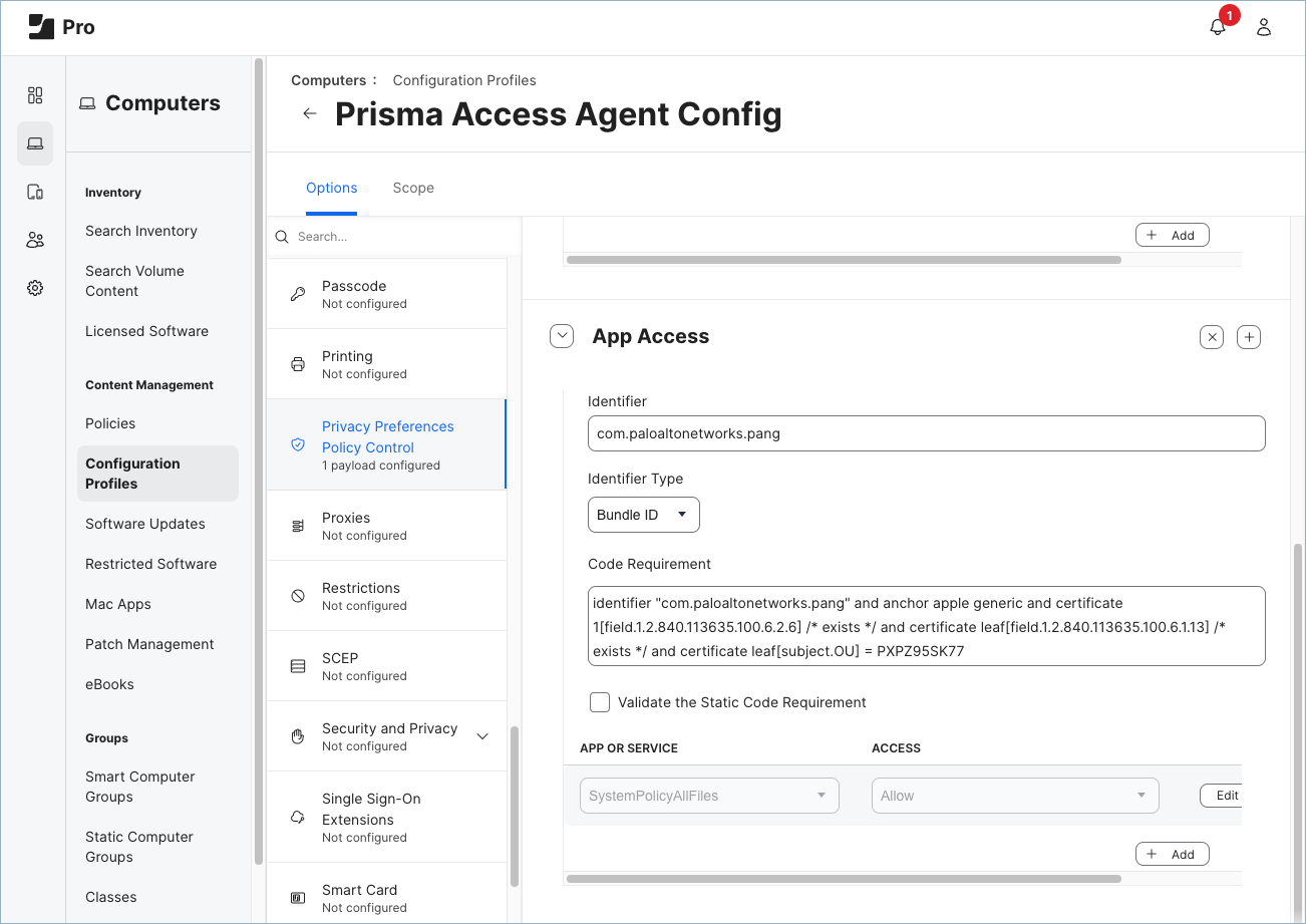 Create a Configuration Profile for the Prisma Access Agent