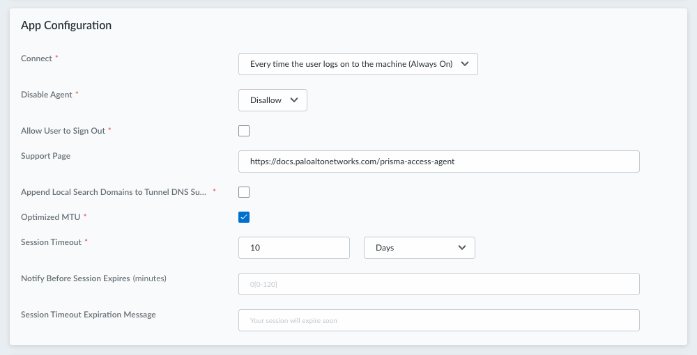 Configure Agent Settings for the Prisma Access Agent